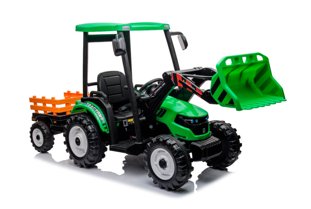 Stor elektrisk Farmer Traktor til børn i grøn, 24V - Grav, løft og kør