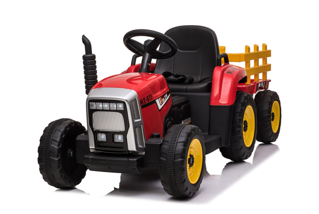 Rød MX-611 El Traktor med trailer - Landmandsdrømmen for børn!