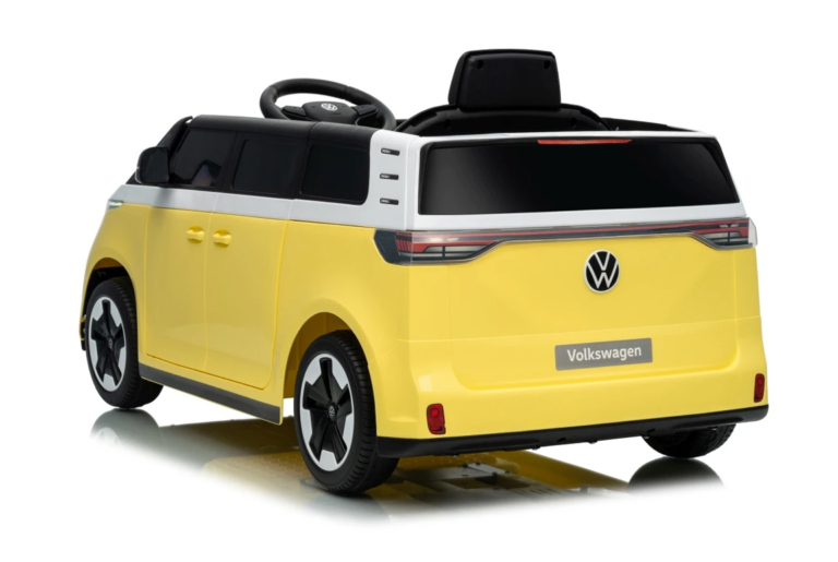 Gul VW ID. Buzz elbil til børn – Ren retrocharme børnehøjde