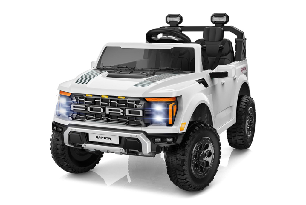 Hvid Ford F-150 Raptor Pickup til børn - 21.6V Lithium og plads til 2